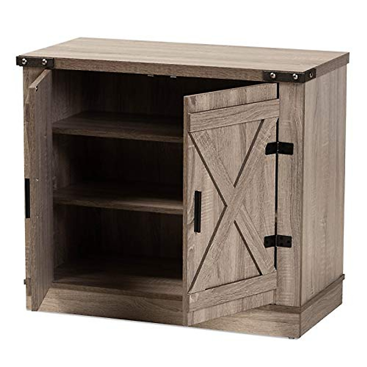 BOWERY HILL Farmhouse Brown Finished Wood 2-Door Shoe Storage Cabinet