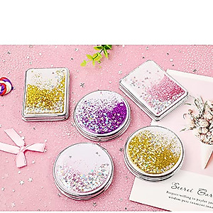 Creative Quicksand Makeup Mirror Double-Sided Portable Compact Mirror Glitter Foldable Fashion Hand Mirror Portable Travel Pocket Makeup Mirror (Round-Gold)