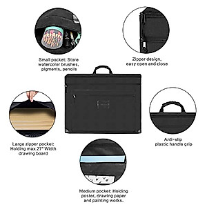 MEGREZ Art Portfolio Bag with Shoulder Strap, Portable Multi-purpose Art Portfolio Tote, 21" x 27" Waterproof Nylon Drawing Board Storage Bag, Sketch Board Bag for Drawing and Painting, Black