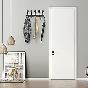 MOKANI Coat Rack Wall Mounted 2 Pack, Stainless Steel Wall Coat Hooks, Heavy Duty Metal Hook Rack Rail for Hanging Clothes Towel Coat Hat Key Robes Entryway Bathroom Kitchen (5 Hooks,Black)