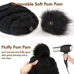 Deegotech Bluetooth Beanie for Women, Unique Tech Gifts for Teen Girls, Music Hat with Wireless Headphones, Pom Pom Knit Winter Hat for Mom Wife Girls-Black Beanie