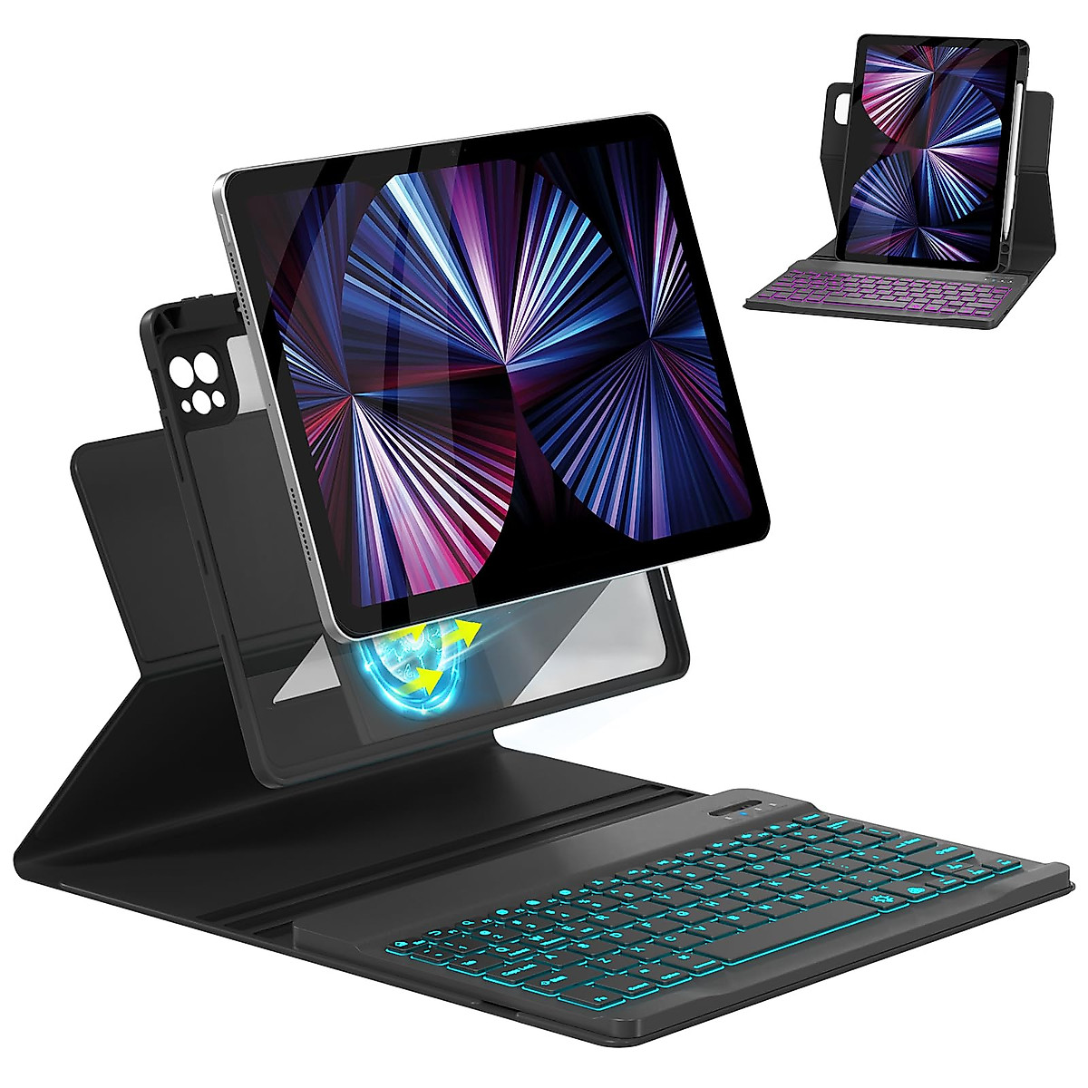 OPAKIT Magnetic Keyboard Case for iPad Air 5th 4th Generation 10.9 inch Pro 11 1st/2nd/3rd/4th, 7 Color Backlight BT Keyboard Folio with Pencil Holder 2022 2021 2020 2018 (Black