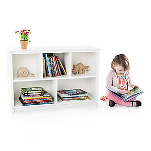 Guidecraft Classic White Bookshelf: Children's 5 Compartment Toy, Bin, Art, Clothes and Book Storage - Wooden Playroom and Bedroom Furniture For Kids