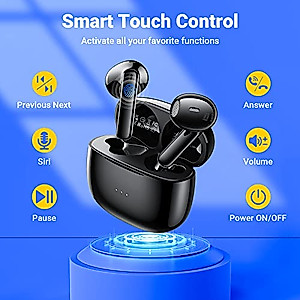 kauguo Wireless Earbuds, Bluetooth 5.3 Headphones,4-Mic Call Noise Reduction 36H Playtime IPX6 Sports Waterproof Earphones, HiFi Stereo, Touch Control with Type-C Charging for iOS Android Black