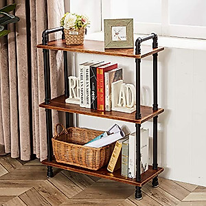 Anynice Industrial Bookshelf, Pipe Shelves, Industrial Pipe Shelving, 3 Tier Bookshelf,Pipe Bookshelf,Industrial Pipe Shelf(Rustic Brown, 29.5" L x 11.8" W x 39" H)