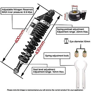 Luckmart Motorcycle 15.75inch 400mm Shock Absorbers Rear Suspension Heavy Duty Universal for Honda Suzuki Yamaha Kawasaki ATV Go Kart Quad Dirt Sport Bikes Black Silver (1pair)