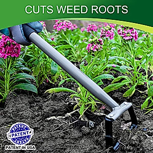 Walensee Mini Action Hoe for Weeding Stirrup Hoe Tools for Garden Hula-Ho with 14- Inch Scuffle Loop Hoe Gardening Weeder Cultivator, Sharp Durable Metal Handle Weeding Rake with Cushioned Grip, Grey