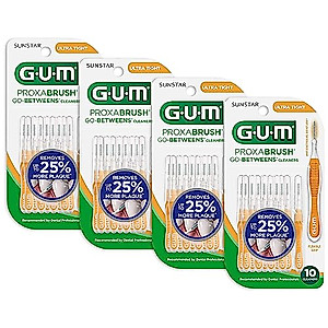 GUM Proxabrush Go-Betweens Cleaners Ultra Tight - 10 Count, Pack of 4