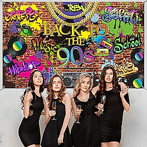 90s Backdrop for Photoshoot Hip Hop Graffiti Banner Brick Wall Retro Radio Photography Background Back to The 90’s Themed Party Decoration Studio Props 5.9 x 3.6 ft