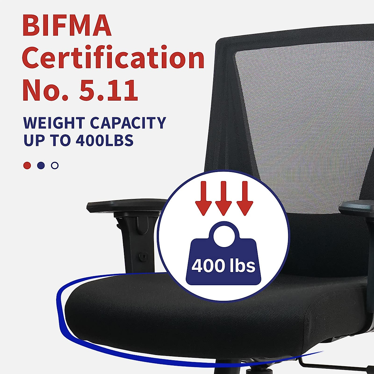 CLATINA Heavy Duty Office Chair 400lbs, Big and Tall, High-Back Executive Desk Chair with Extra Wide Thick Seat, Adjustable Armrests, Ergonomic Mesh Computer Chair for Home Office (1PK)