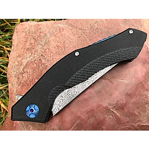 TACTICAL GEARZ Damascus G10 Pocket Knife, Triton XT! G10 Handle! Damascus Blade w/VG10 Core & 67 Layers! Ball Bearing Pivot System! Includes Sheath!