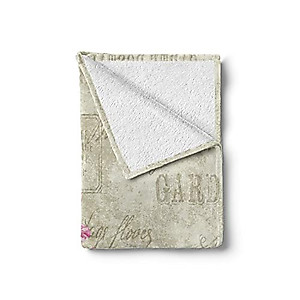 Lunarable Lavender Throw Blanket, Postal Stamps and Postmarks Grungy Backdrop Romantic Bridal Corsage, Flannel Fleece Accent Piece Soft Couch Cover for Adults, 50" x 70", Pale Pink Lavender Tan