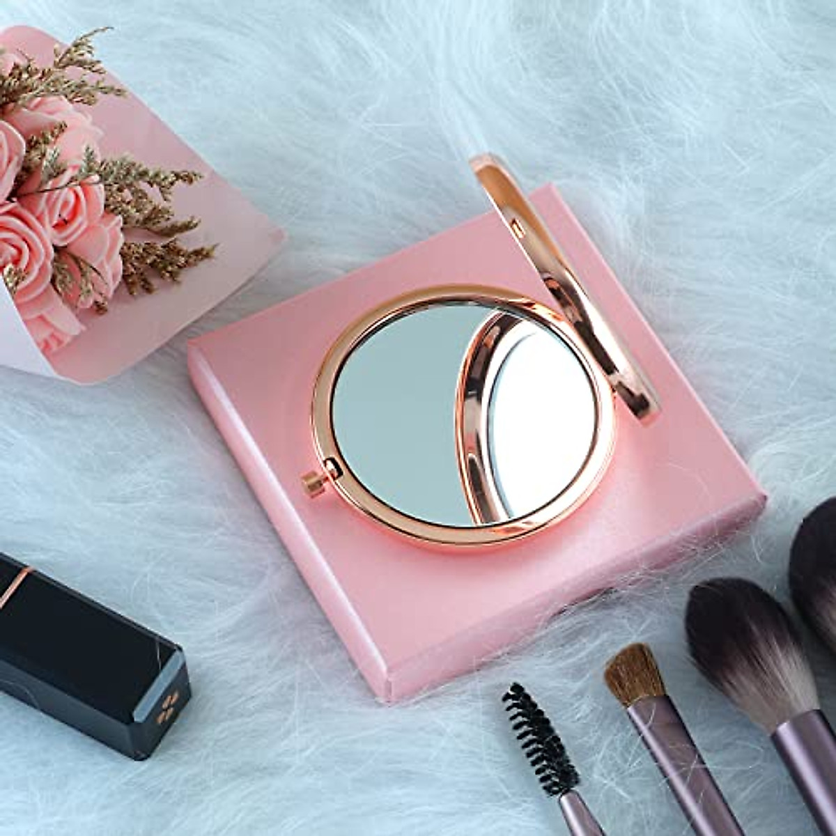 Best Friend Birthday Gifts for Friends Women Female Rose Gold Compact Cute for Purse Travel Folding Hand Mirror for Graduation Birthday Christmas Engagement Thanksgiving