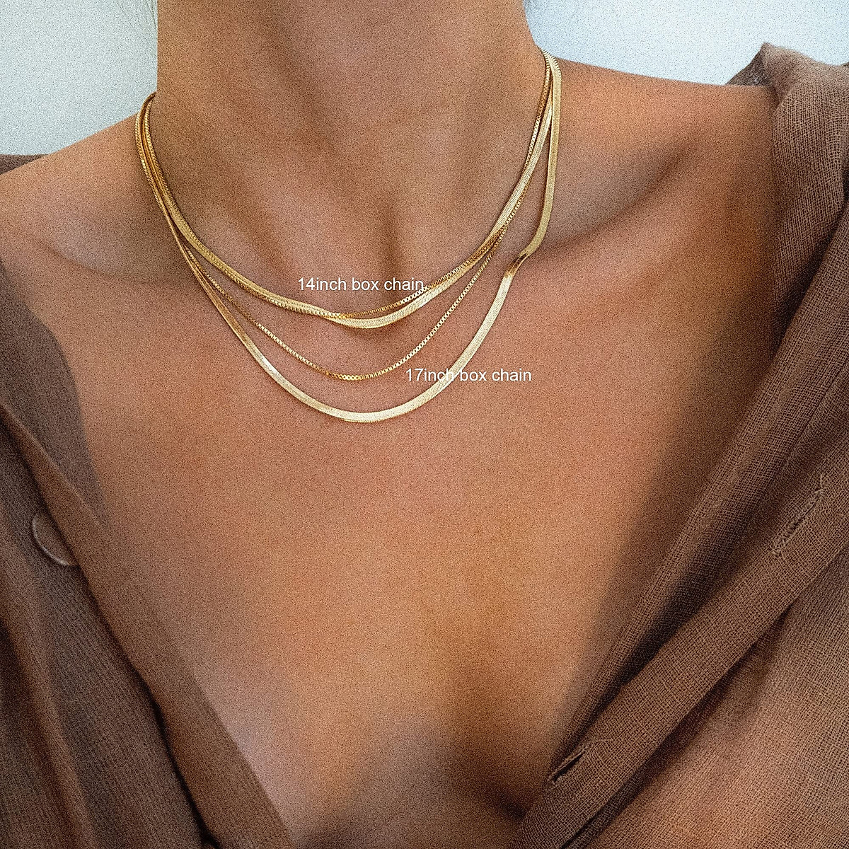 Tewiky Dainty Necklace for Women, Gold Plated Box Chain Simple Minimalist Thin Women Aesthetic Choker Necklaces Short