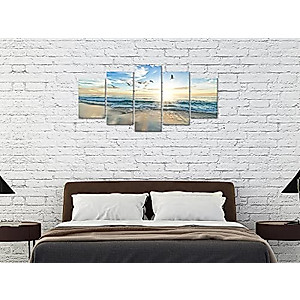 Biufo Seascape Canvas Wall Art Paintings Sunrise at Sea Print Picture Beach Ocean Artwork for Office Bedroom Living Room Wall Decor (Small)