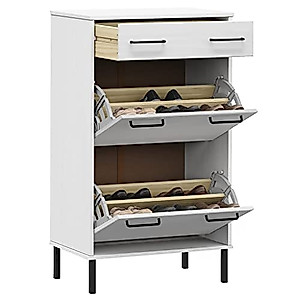 loibinfen Modern Entryway Shoe Rack with 2 Flip Drawers and 1 Drawer, Shoe Storage Cabinet with Metal Legs, Free Standing Shoe Organizer for Entryway, Living Room, 23.4"x13.8"x39.6" White (A)