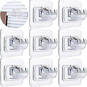 BARAFAT 8 Pieces Self Adhesive Curtain Rod Bracket, No Drill Drapery Hooks Holder, Plastic Easy Sticky Curtain Rod Hooks for Kitchen, Bathroom, Hotel (Transparent Color)