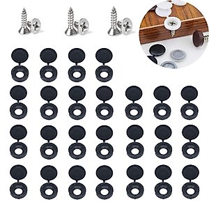 YouU 25 Pcs Plastic Hinged Screw Cover Caps Washer Flip Tops 25 Pcs Screws - 2 Colors Choose - White, Black (black)