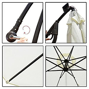 ZJDU Solar Patio Umbrellas,Solar LED Offset Patio Umbrella,Led Lighted Outdoor Table Market Umbrella, with Push Button Tilt/Crank,8 Ribs, for Garden, Lawn, Deck, Backyard & Pool,Brown,2.7m