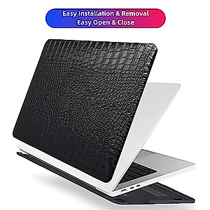 AMCJJ Compatible with MacBook Air 15 inch Case 2024 2023 Release M3 A3114 M2 A2941, Hard Shell Cover & Keyboard Cover & Screen Protector - Black Leather