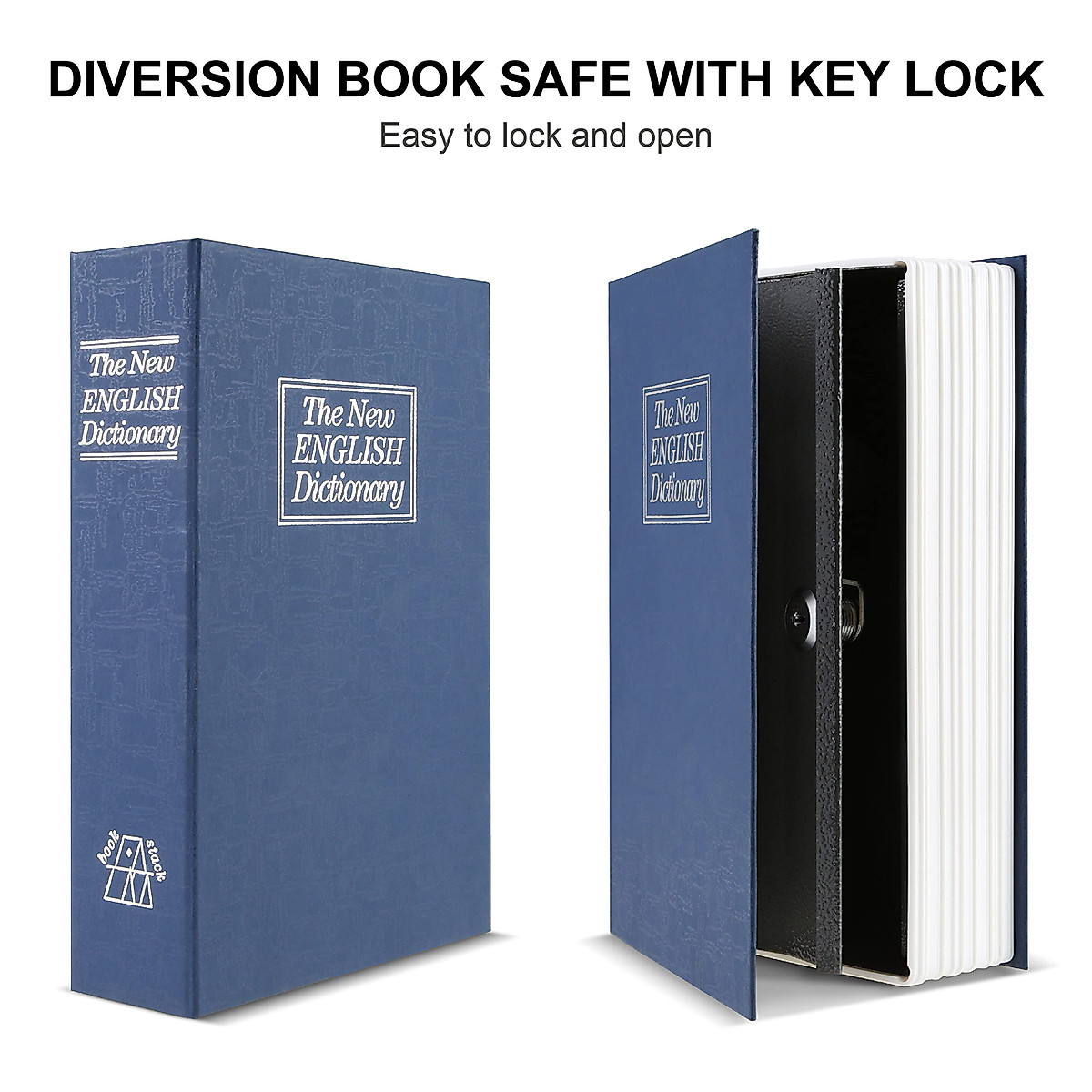 Tahoe trails Book Safe with Key Lock, Portable Metal Safe Box, Dictionary Diversion Book Safe,Secret Book Hidden Safe,9.5" x 6.1" x 2 .2" Navy Blue