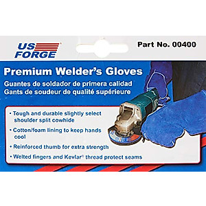 Drake Off Road Tools 400 Welding Gloves Lined Leather, Blue - 14"