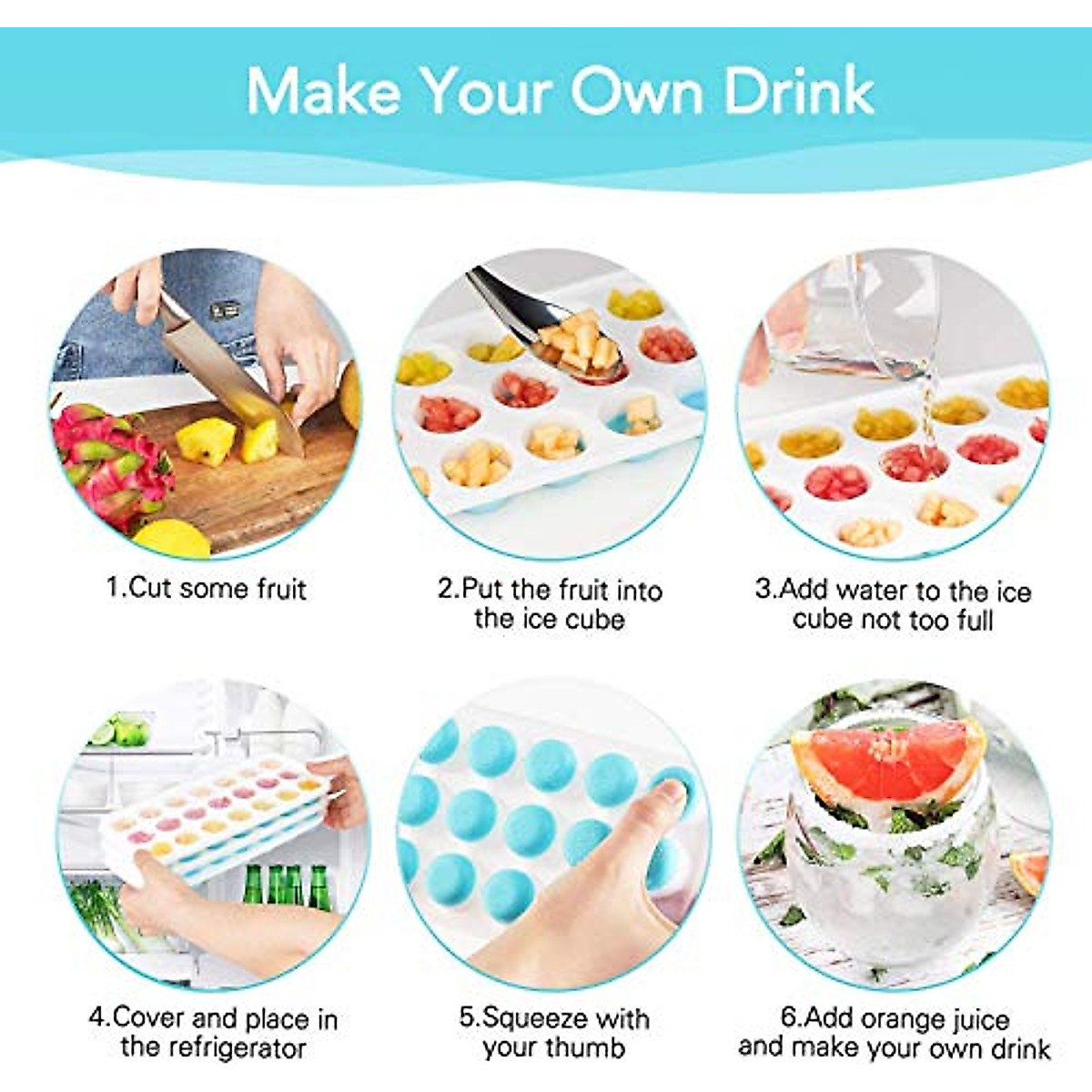 Ice Cube Trays with Lids BPA Free, 4 Pack Easy Release Silicone Ice Cube Trays for Freezer 84 Sphere Ice Tray with Stackable No Spill Lids, Dishwasher Safe, Blue & Green