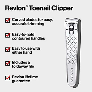 Nail Clipper by Revlon, Nail Care Tools, Curved Blade & Foldaway Nail File for Trimming & Grooming, Easy to Use (Pack of 1)