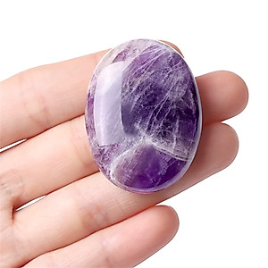Amethyst Thumb Healing Crystals Stones Sets Hand Carved Stones Gemstone Pocket Natural Stone Meditation Reiki Energy Oval Palm Stone Worry Stone for Anxiety Therapy