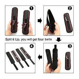 EXREIZST Silver Expandable Spreader Bar with 4 Brown Fur Leather Straps Nylon Belts Adjustable Exercise Sports Training Set