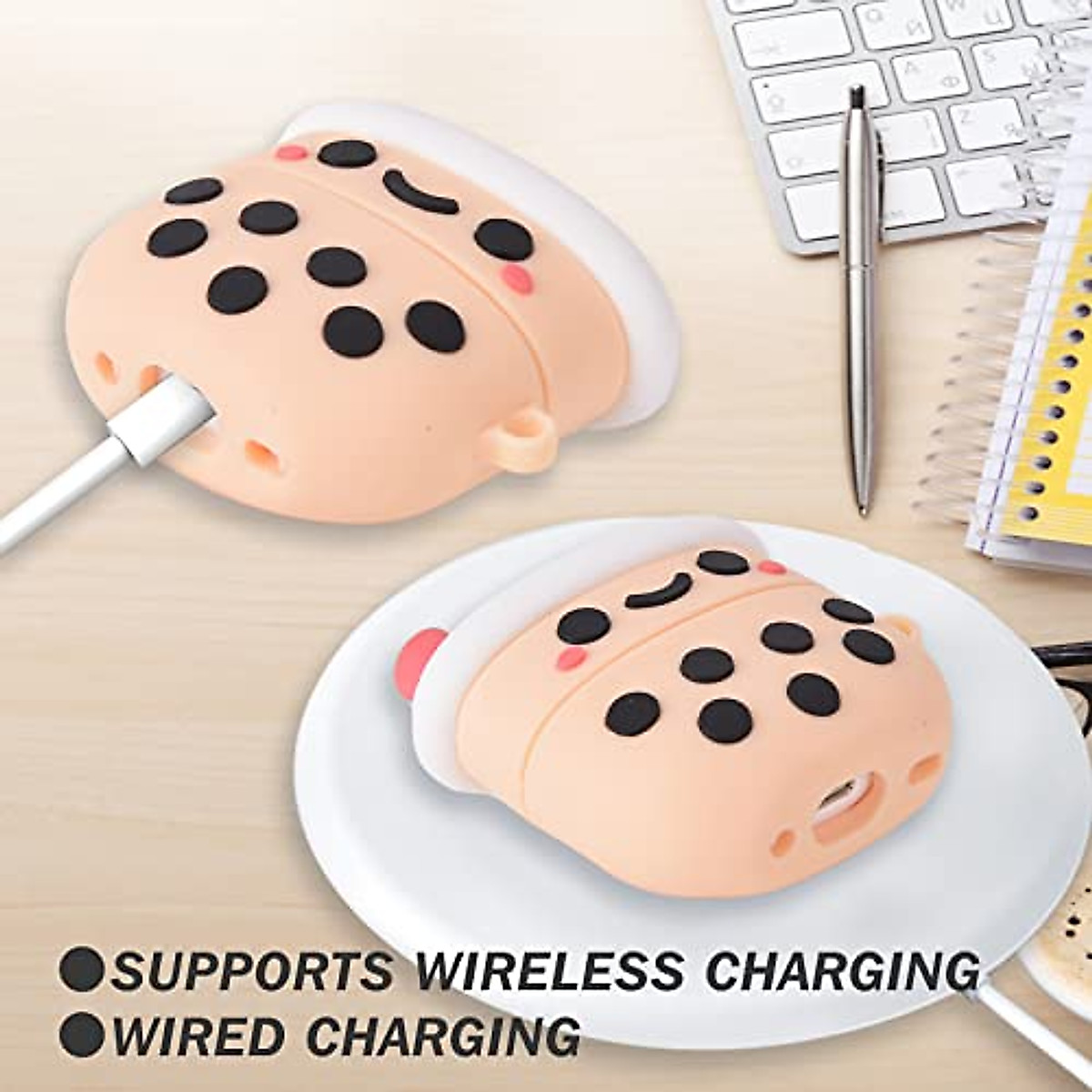 Cute AirPod Pro 2 Case with Boba Keychain Girly Pink Milk Tea Design Compatible with AirPods Pro 2nd Generation 2022 Case for Women and Girls