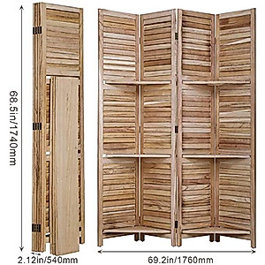 Room Dividers and Folding Privacy Screens 4 Panel 69 Inch Tall Portable Room Seperating Divider w/ 3 Display Shelves Solid Wood Room Partitions and Dividers Freestanding for Home, Office, Restaurant