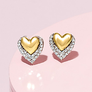 RS Pure by Ross-Simons 0.10 ct. t.w. Diamond Double-Heart Stud Earrings in Sterling Silver and 14kt Yellow Gold