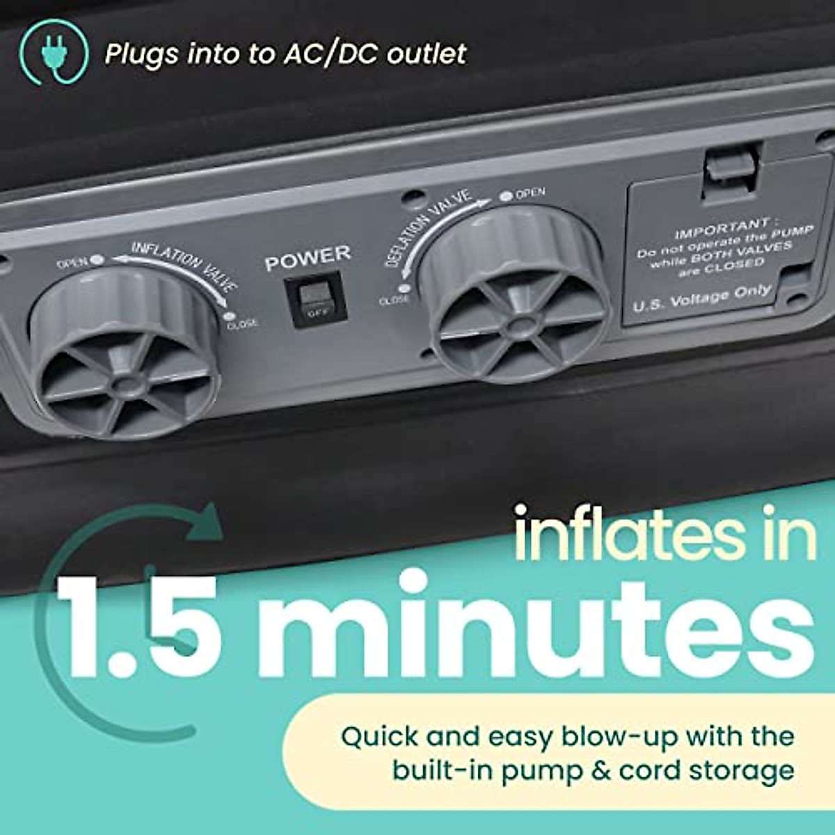 EZ INFLATE Air Mattress with Built in Pump - Twin Size Double-High Inflatable Mattress with Flocked Top - Easy Inflate, Waterproof, Portable Blow Up Bed for Camping & Travel