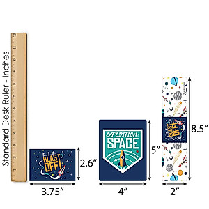 Big Dot of Happiness Blast Off to Outer Space - Mini Wine Bottle Labels, Wine Bottle Labels and Water Bottle Labels - Rocket Ship Baby Shower or Birthday Party Decor - Beverage Bar Kit - 34 Pieces