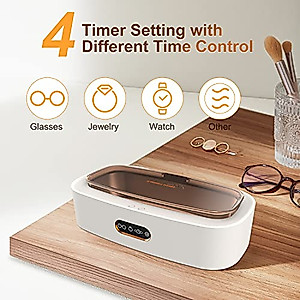Venussar Ultrasonic Cleaner, Sonic Jewelry Cleaning Machine 300ML, 45kHz Professional Ultrasonic Jewelry Cleaner Machine for Glasses, Jewelry, Watches, Dentures, 4 Gear Adjustable (White)