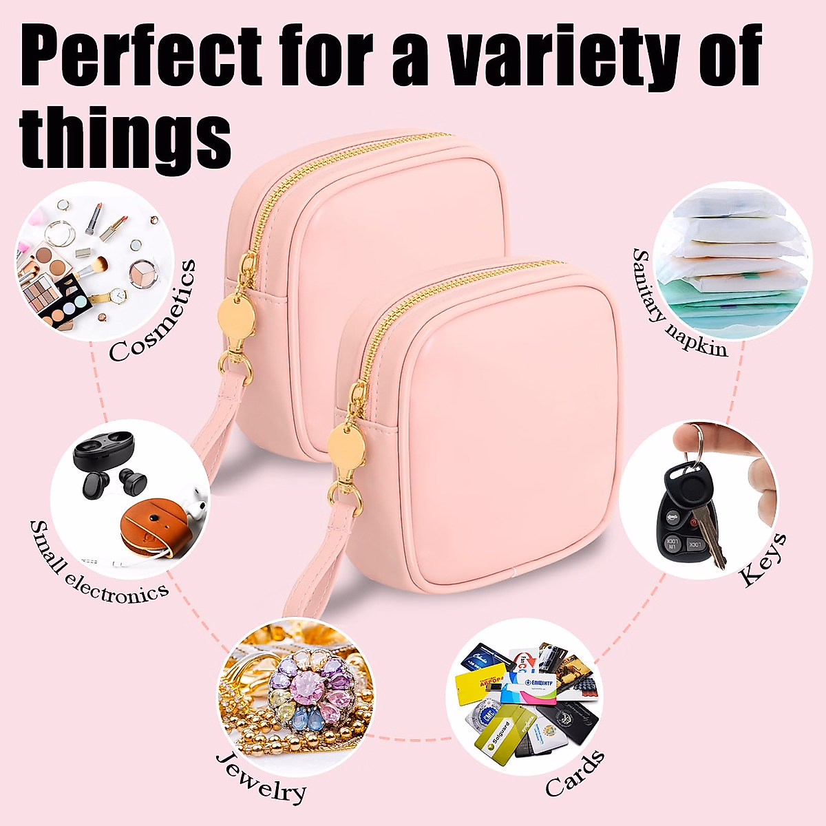 EXQUILEG Small Makeup Bag for Purse - Cosmetic Bag Travel Pouch, Mini Makeup Zipper Pouches, Cute Make up Bags Organizer for Women and Girls (Pink)
