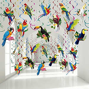 30 Tropical Birds Decorations, Tropical Hawaiian Toucan Parrot Party Hanging Swirl Foil Ceiling Decor for Summer Luau Hawaiian Beach Pool Party Tiki Party Wedding Birthday Party Supplies