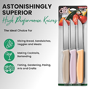 Alfi All-Purpose Knives Aerospace Precision Pointed Tip - Home And Kitchen Supplies - Serrated Steak Knives Set | Made in USA (Multicolor)