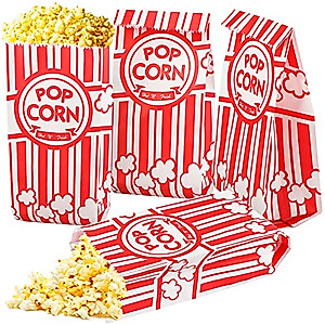 450Pcs Popcorn Bags,Flat Bottom Paper Popcorn Bags Plastic Popcorn Bags Concession-Grade,Pop Corn Bag Bulk,Popcorn Machine Accessories Red-White for Family Movie Night Baseball Themed Carnival