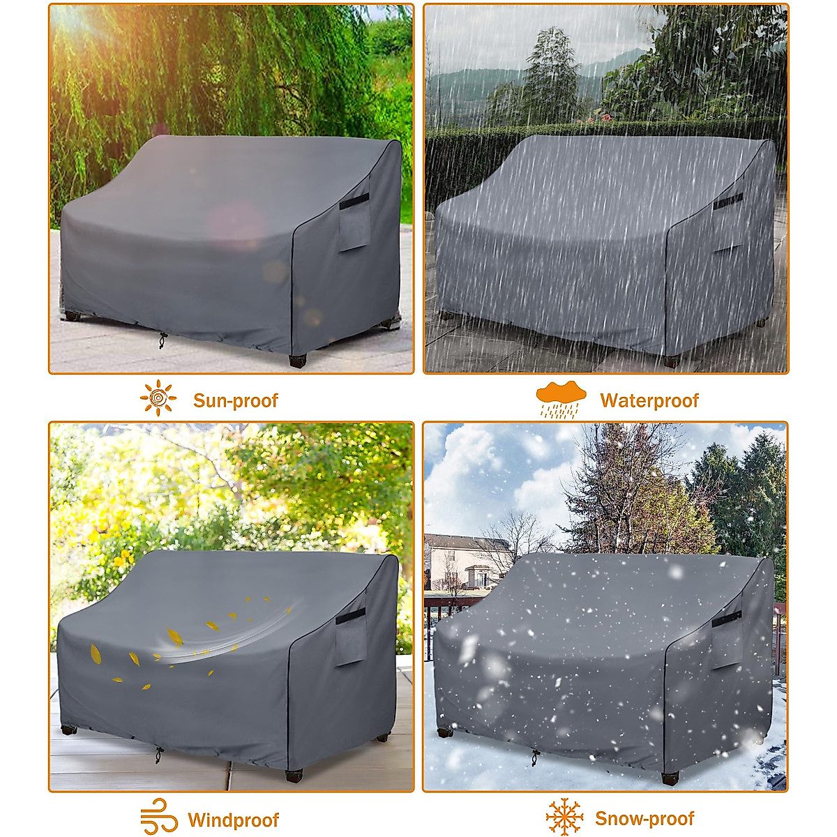 Dalema Outdoor 3-Seater Loveseat Cover,600D Heavy Duty 100% Waterproof Patio Sofa Cover,Furniture Covers for Sofa and Loveseat,79W x 38.5D x 35H Inches,Grey.