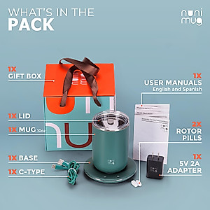 Heated Coffee Mug - Dual Function Temperature Control Mug for Stirring & Heating - Smart Heated Mug for Coffee - Electric Coffee Cup in a Gift Box (Green)