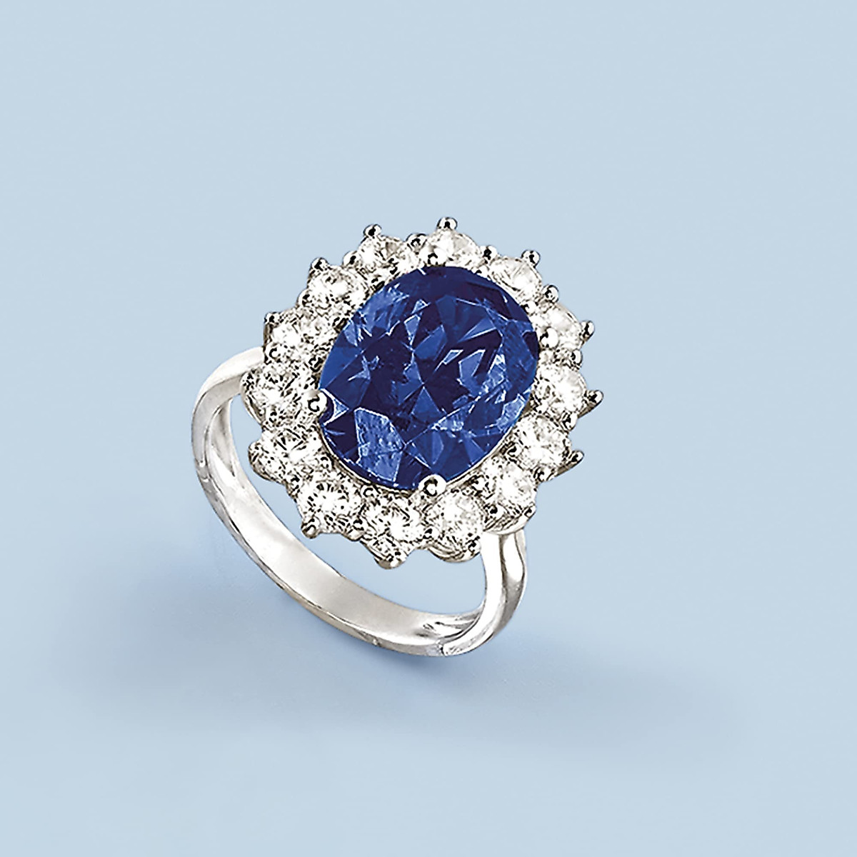 Ross-Simons 5.30 Carat Simulated Sapphire and 1.80 ct. t.w. CZ Ring in Sterling Silver. Size 6