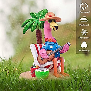 TERESA'S COLLECTIONS Flamingo Garden Statues with Outdoor Solar Lights for Yard,Hawaii Beach Flamingo Yard Art,Tropical Resin Sculptures Figurines for Patio Lawn Decorations,Gift,7.3"