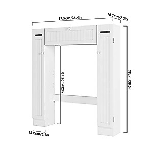 Over-The-Toilet Storage Cabinet with 2 Side Doors, Freestanding Toilet Cabinet Organizer with Adjustable Shelves & Paper Holder, Bathroom Space Saver with Pull-Down Door, Toilet Rack, White