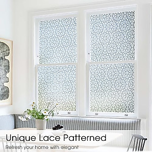 Coavas Window Privacy Film Static Cling, Non-Adhesive Removable Privacy Window Film, Frosted Glass UV Blocking Window Tint for Home, Office, Bathroom (White Lace 23.6 x 78.7 in)