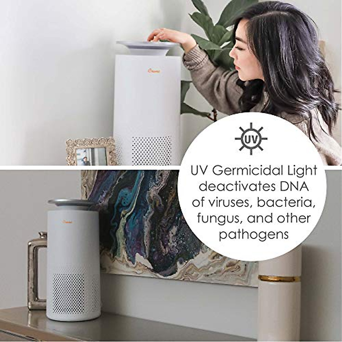 Crane Air Purifier with True HEPA Filter, Germicidal UV Light, 500 Sq Feet Coverage, Timer Function, Sleep Mode, Built in Air Quality Monititor, EE-5069,Blue and White,10.25 Pound