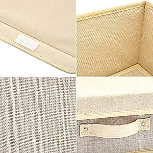 EZOWare 4-Pack Small Fabric Storage Basket Bin with Lid, Collapsible Storage Box Cube Organizer Container for Nursery, Closet, Bedroom - 10.5 x 10.5 x 5 inches, (Gray & Beige)