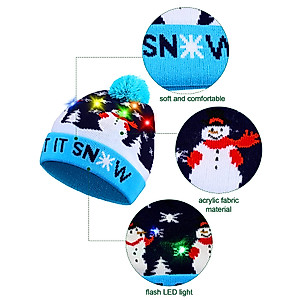 Geyoga 5 Pcs Christmas LED Light up Knitted Beanie Hat Colorful Xmas Beanie Sweater Cap for New Year Holiday Party Supplies