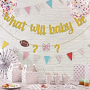 Dalaber What Will Baby Be Banner, Footballs or Bows Bunting Banner for Baby Shower Gender Receal Party Decoration, Boy or Girl/He or She/Brother or Sister Gender Reveal Party Supplies